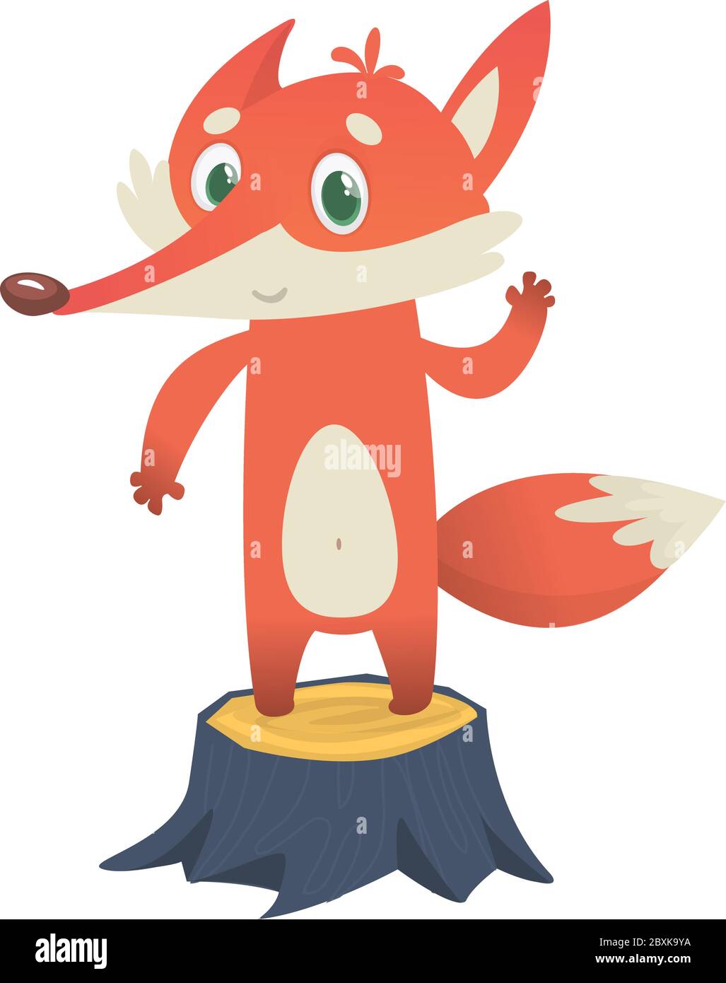 Cute cartoon fox character standing on the stump. Vector illustration ...
