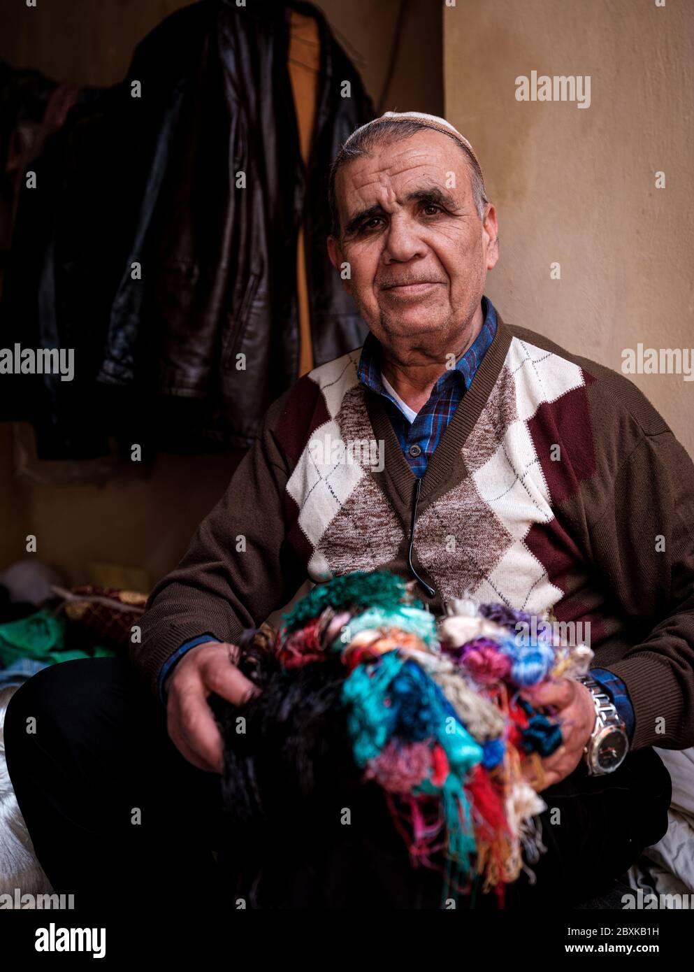 FEZ, MOROCCO - CIRCA MAY 2018: Portrait of Moroccan merchant at the ...