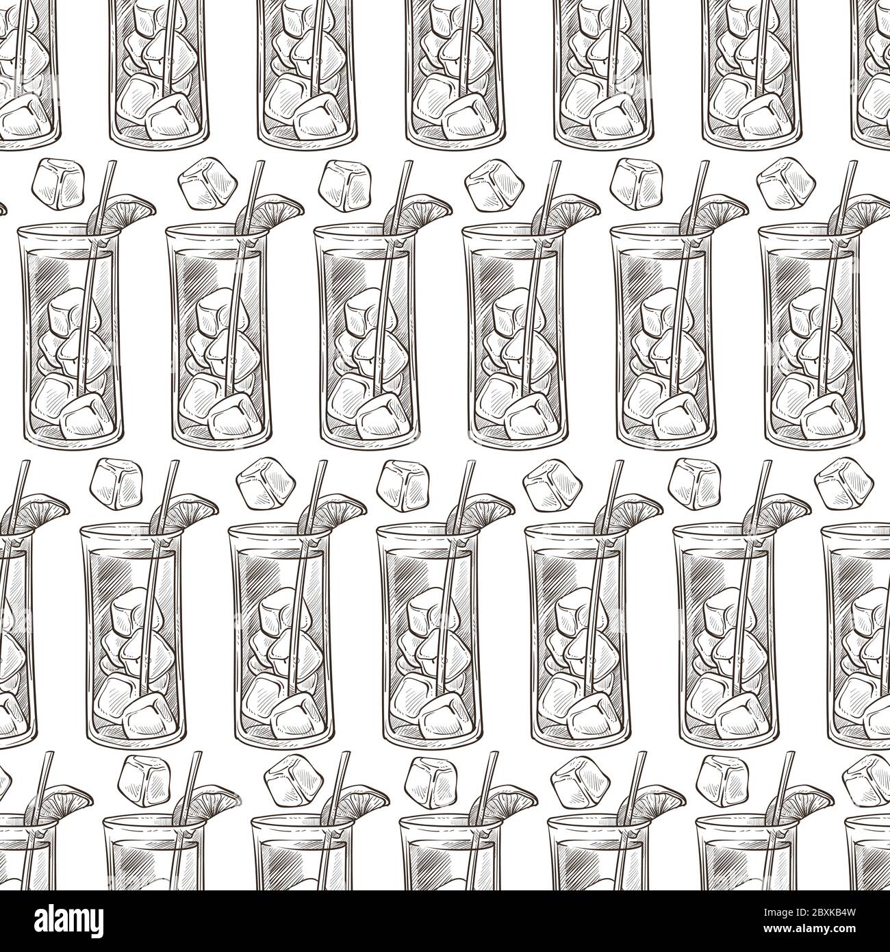 Alcoholic beverage with ice cubes and mandarin slice seamless pattern ...