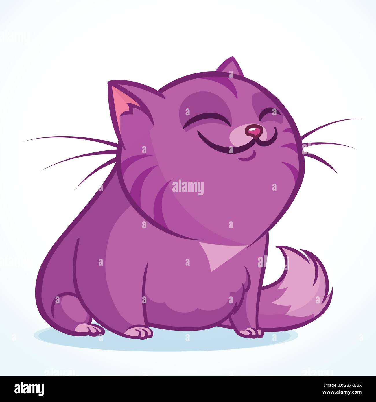Vector illustration of a cute smiling purple fat cat with eyes closed ...