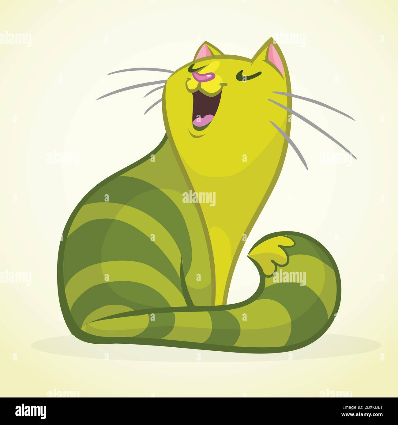 Vector illustration of a green and fat singing cat. Fat striped cat ...