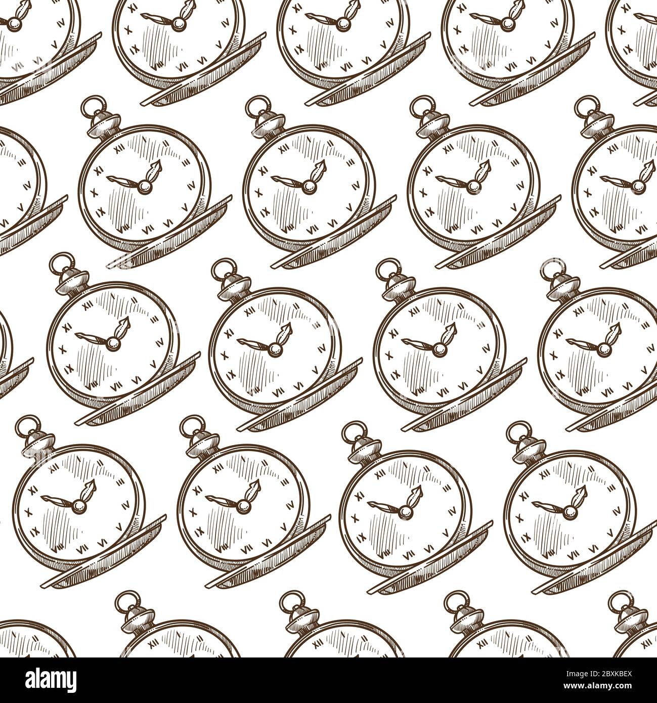 Vintage pocket watch showing time, monochrome seamless pattern Stock ...