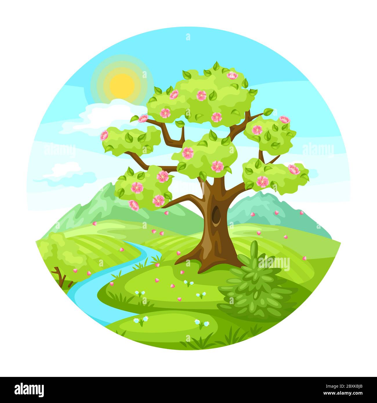 Spring landscape trees mountains Cut Out Stock Images & Pictures - Alamy