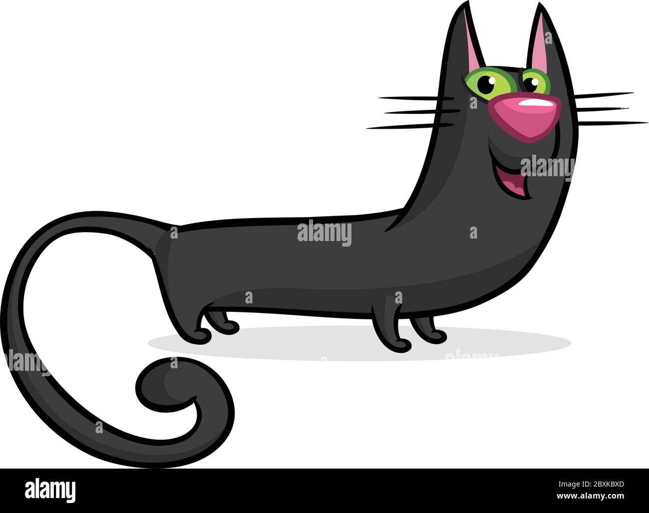 Vector illustration of a cute smiling black fat cat. Thin cat cartoon ...