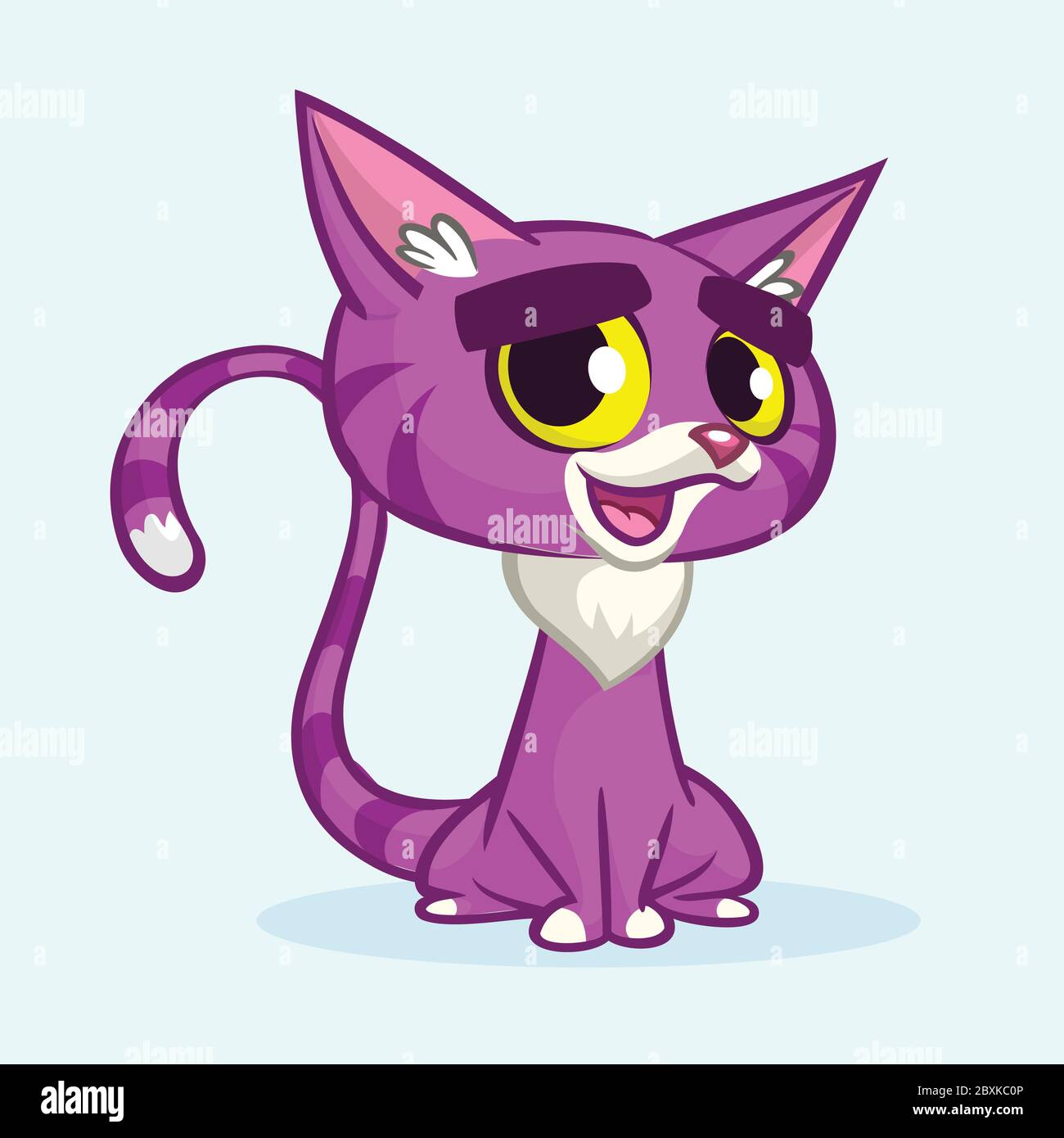 Vector illustration of cartoon violet kitty. Cute purple stripped cat ...