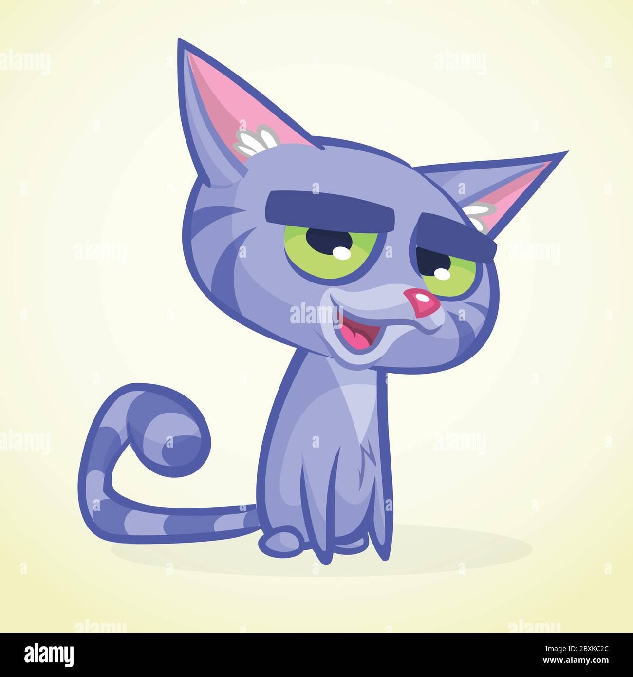 Cartoon vector illustration of blue cat. Cat with fluffy striped tail ...