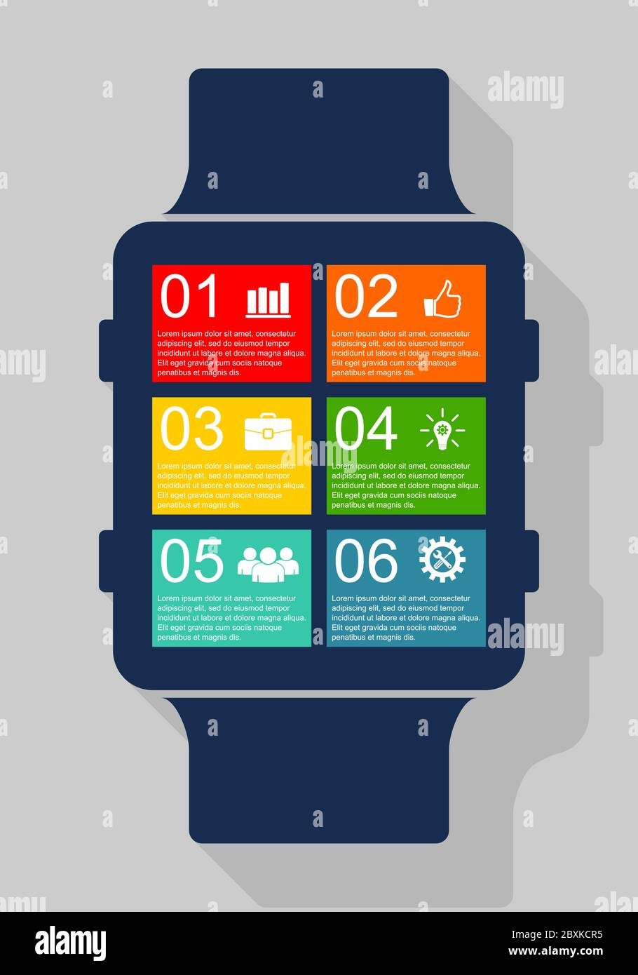 Infographic vector template on mobile smartwatch screen, flat design ...