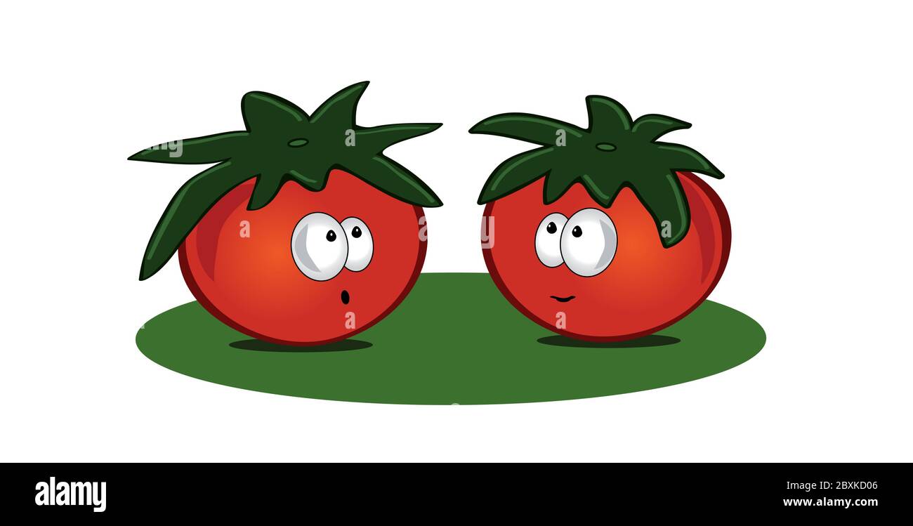 Tomatoes cartoon characters icons on white isolated background vector ...