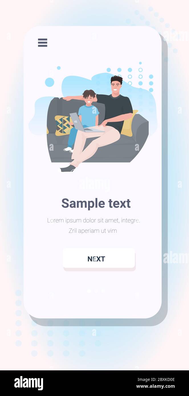 father using laptop playing with little son family spending time ...