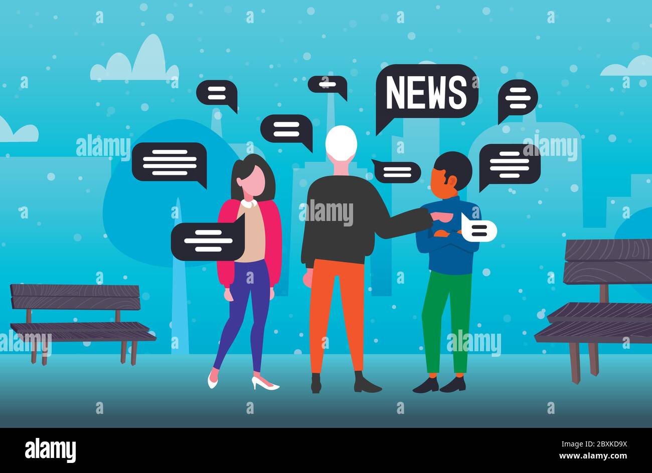 people chatting during meeting in urban park chat bubble communication ...