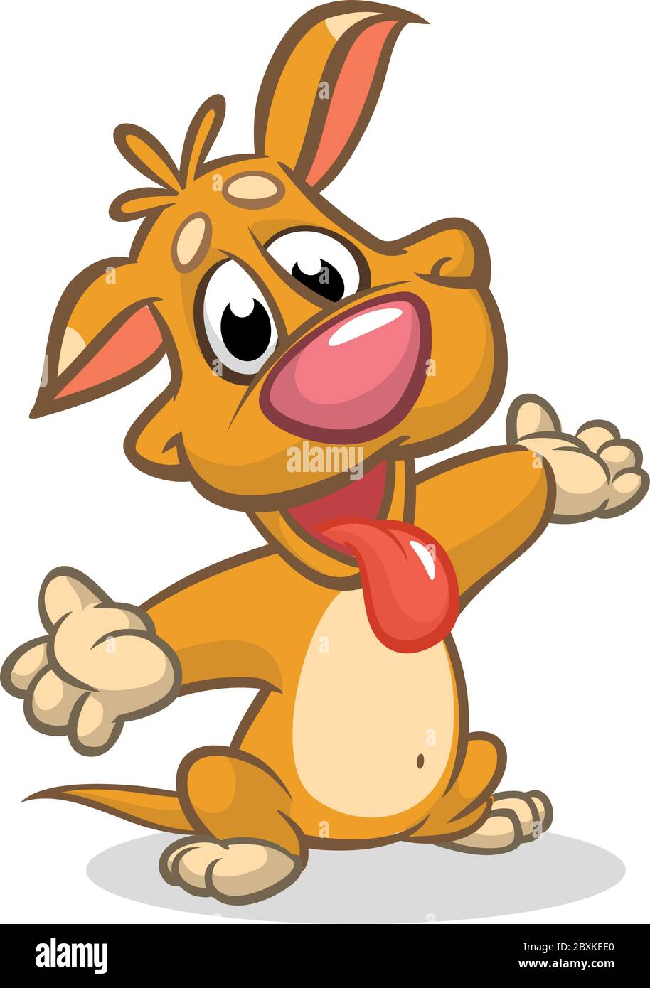 Vector illustration of cute puppy raising his hands. Cheerful dog ...