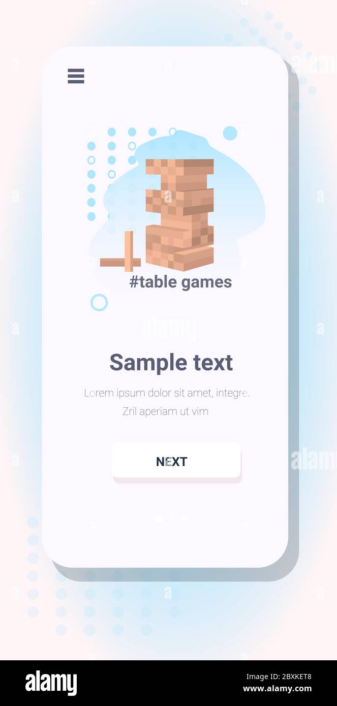 wood block stack tower table game concept smartphone screen mobile app ...