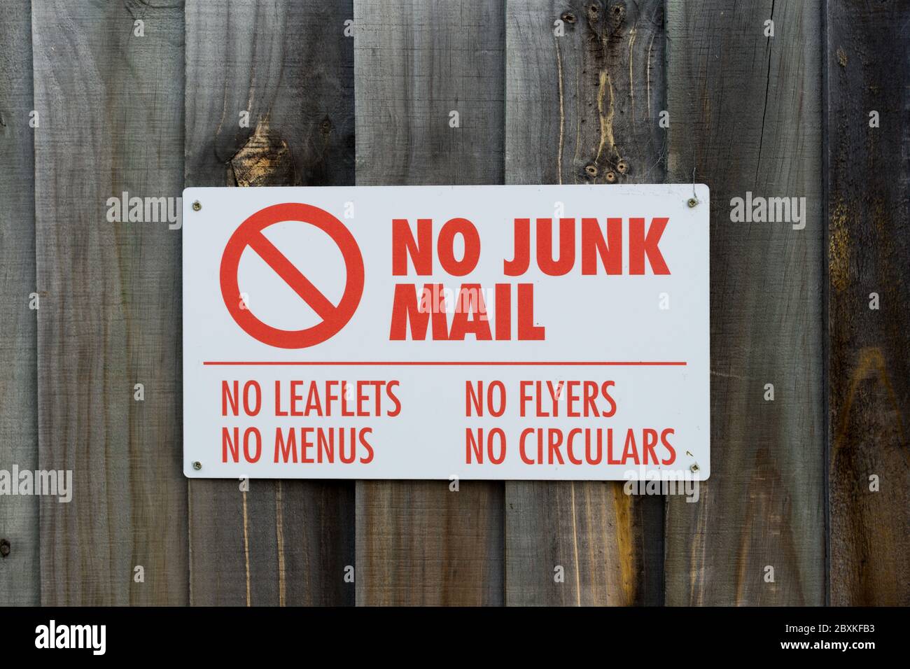 No junk mail sign, no leaflets, no flyers, no menus, no circulars Stock ...