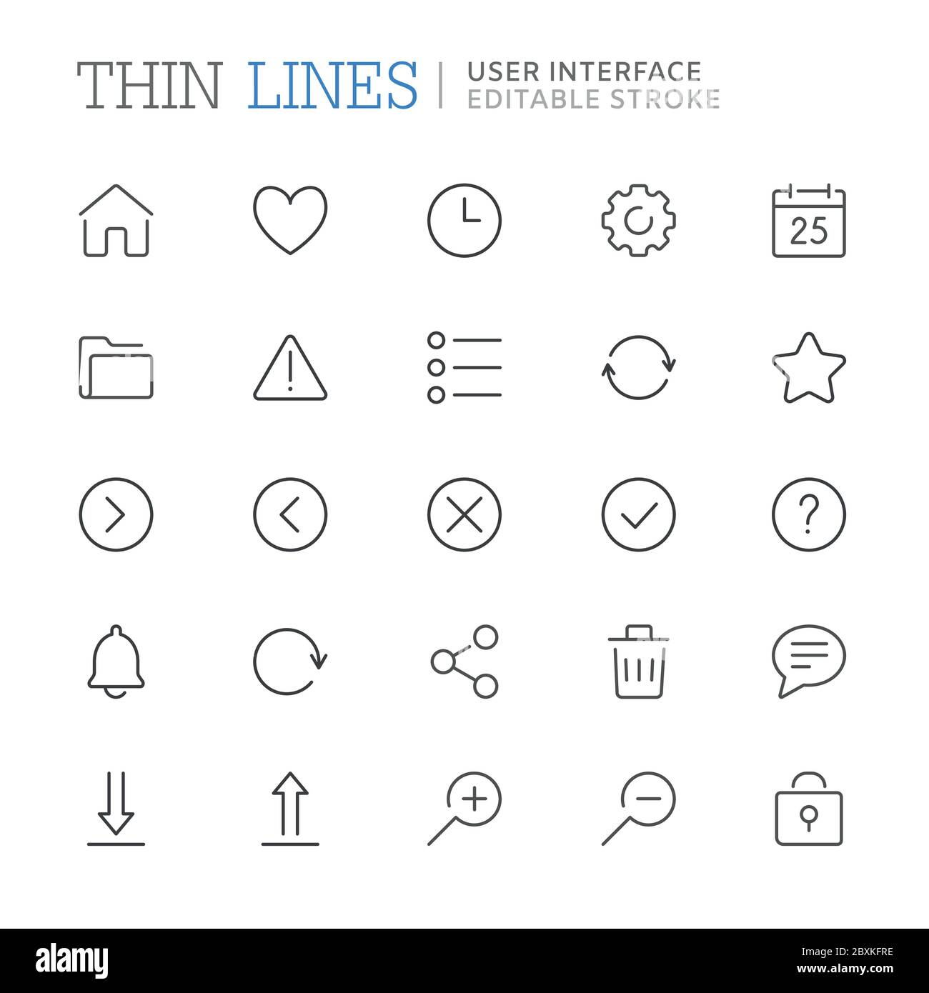 Collection of user interface related line icons. Editable stroke Stock ...