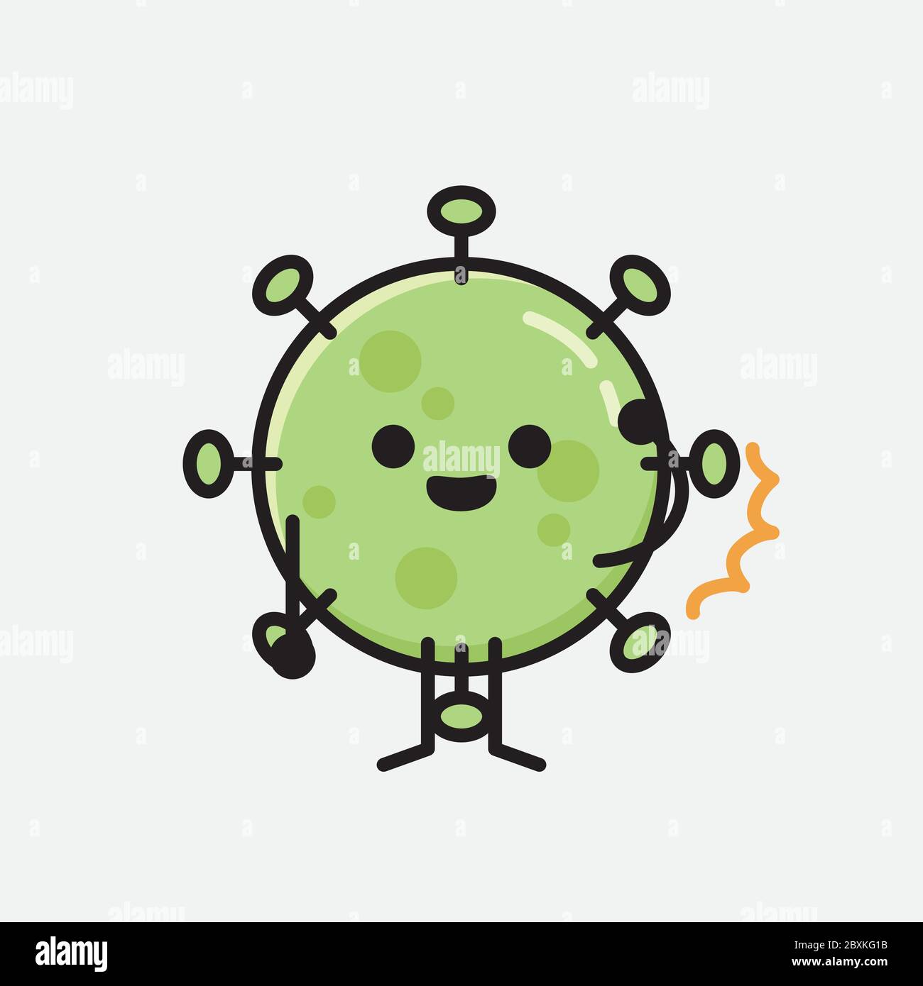 An illustration of Cute Green Virus Mascot Vector Character in Flat ...