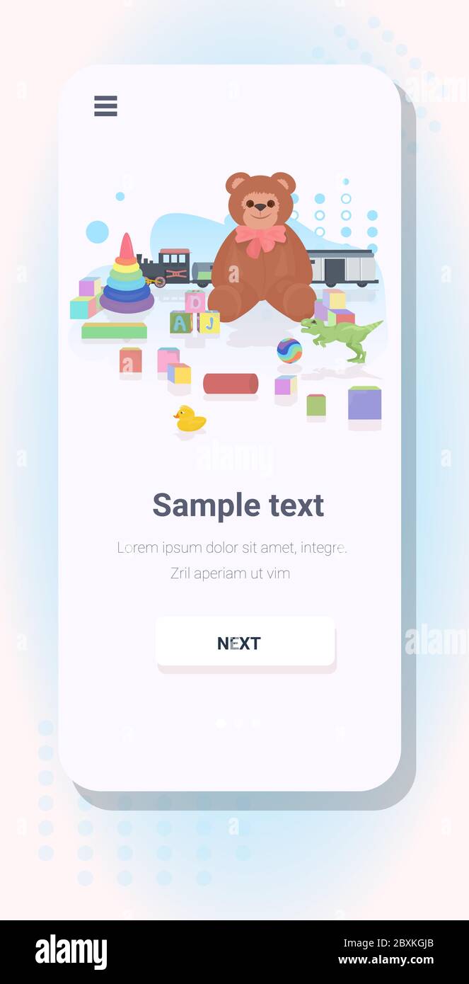 set different kids toys childhood concept smartphone screen mobile app ...