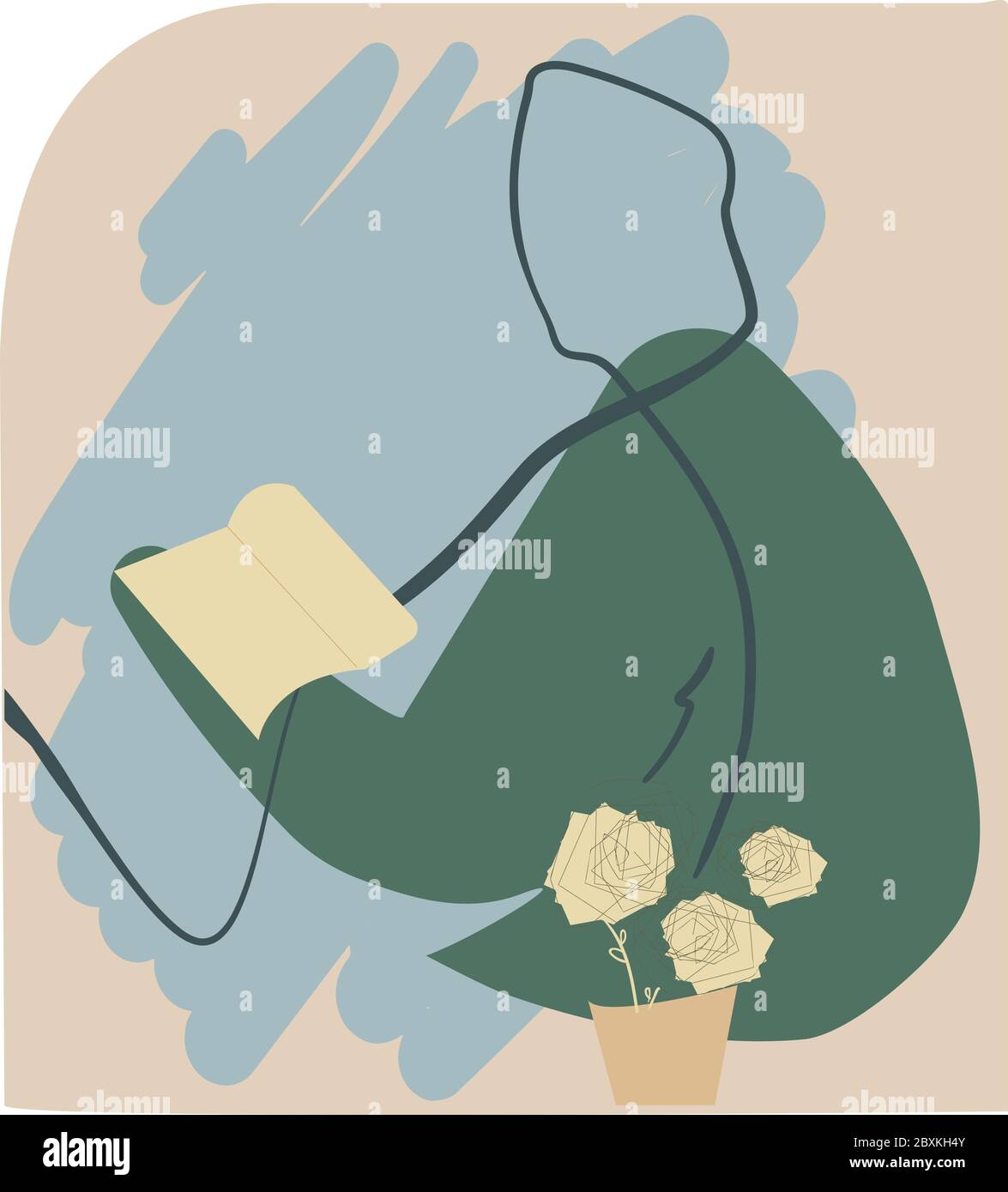 Abstract vector illustration of woman reading a book. Hand drawn ...