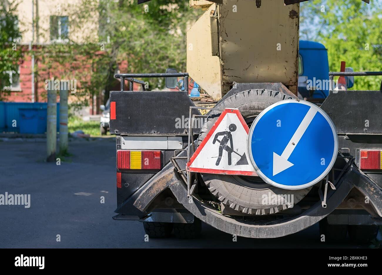 Road signs back of the truck hi-res stock photography and images - Alamy