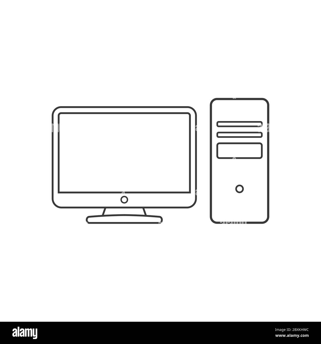 Desktop computer icon, outline stroke. ?solated vector illustration on ...