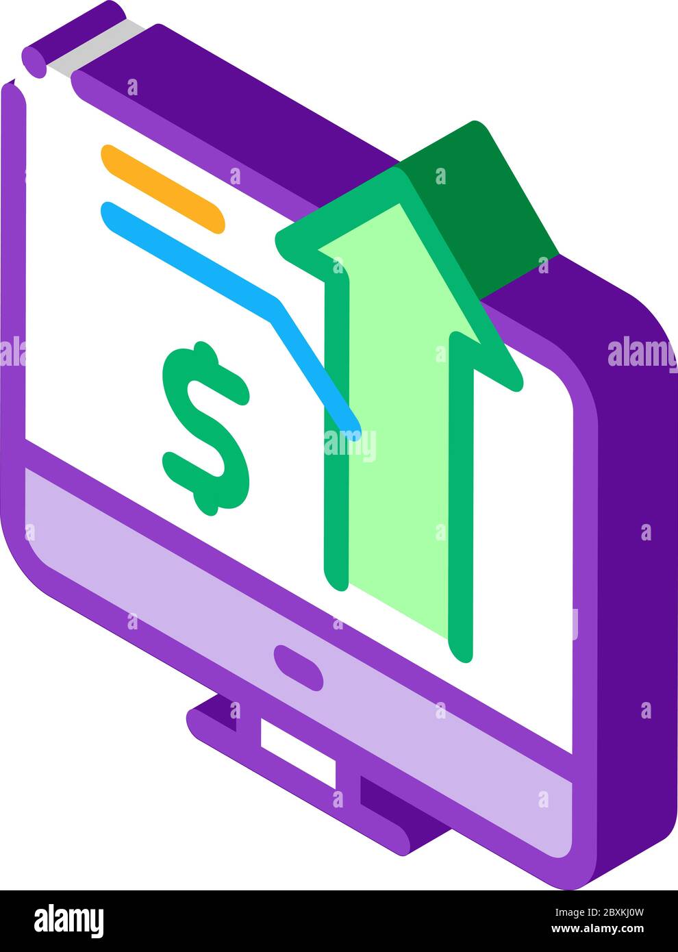 computer chart of money up growth isometric icon vector illustration ...