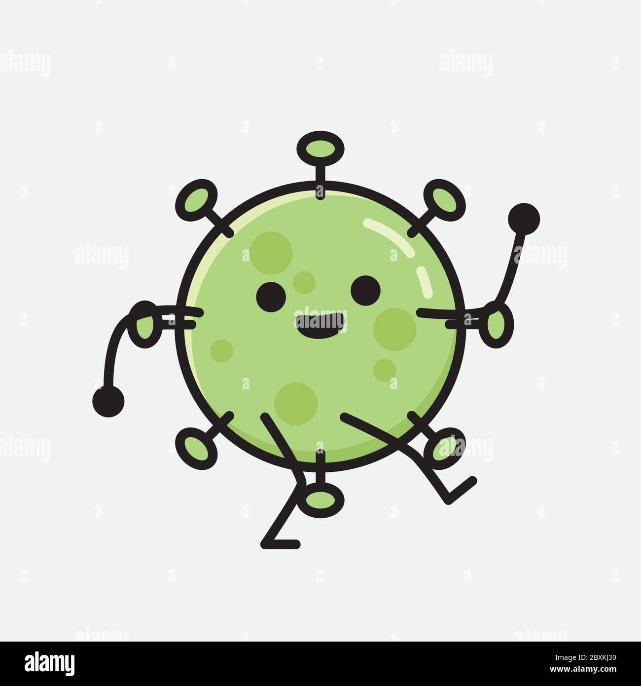 An illustration of Cute Green Virus Mascot Vector Character in Flat ...