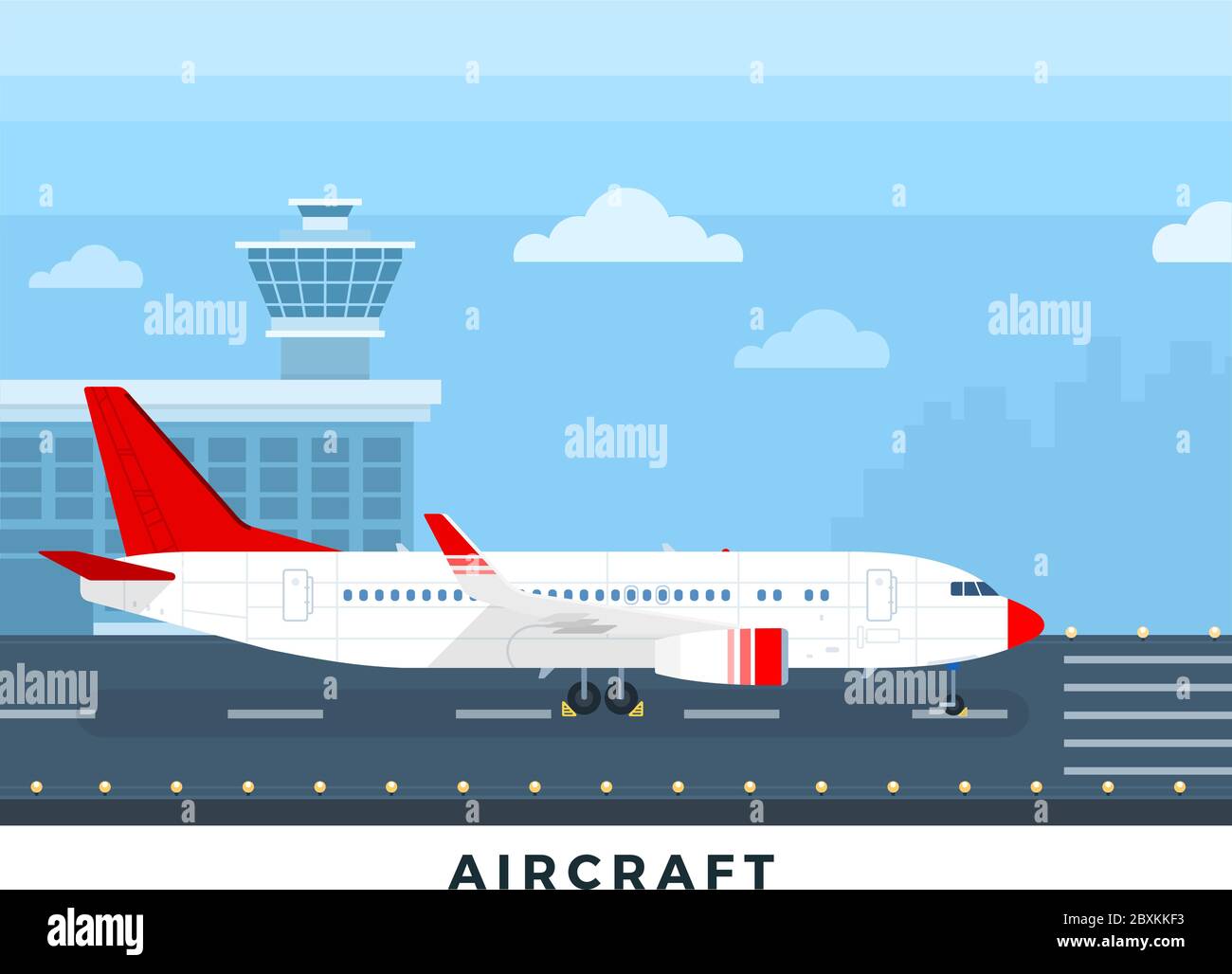 Airplane on the runway vector flat illustration Stock Vector Image ...