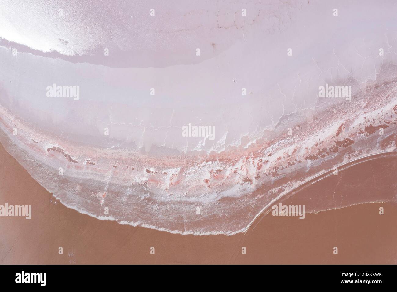 Aerial view of Lake Bumbunga, a naturally occurring pink salt lake ...