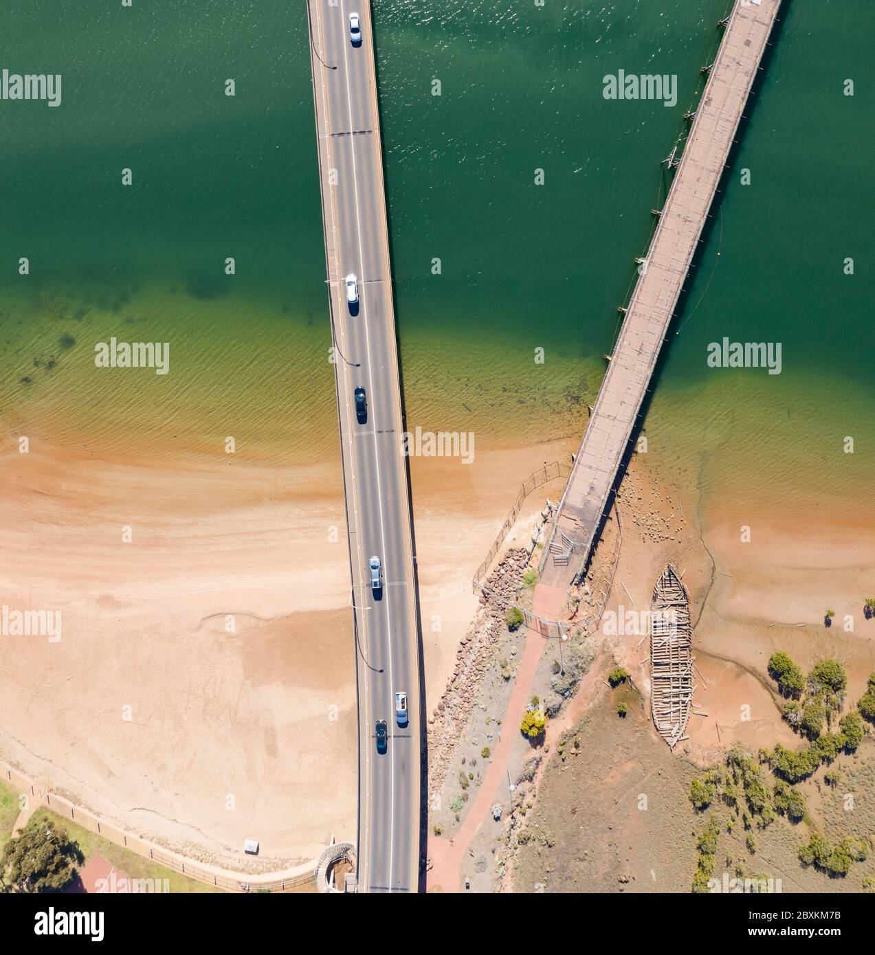 Aerial view of the two bridges catering for vehicle and pedestrian ...