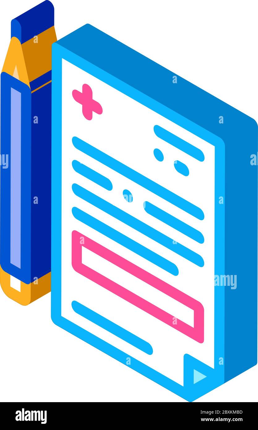 medical prescription and pencil isometric icon vector illustration ...