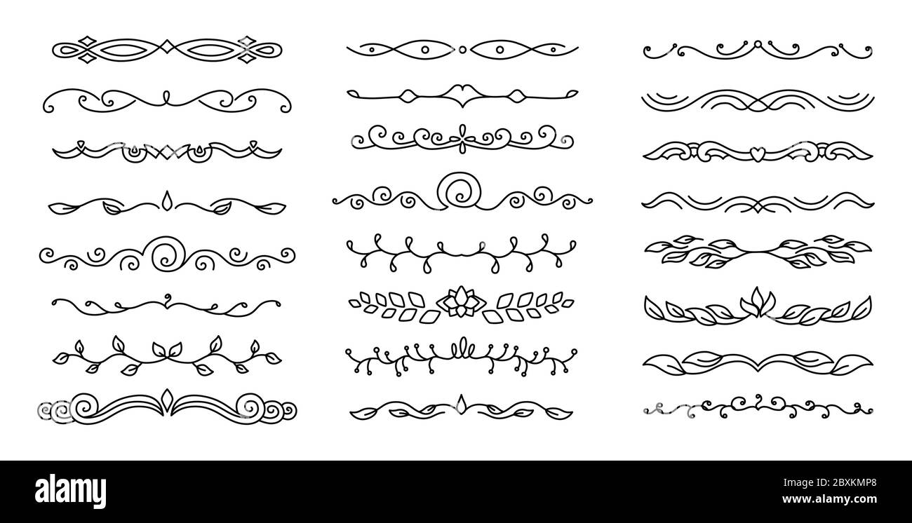 Divider floral line calligraphic set. Outline flourishes borders ...