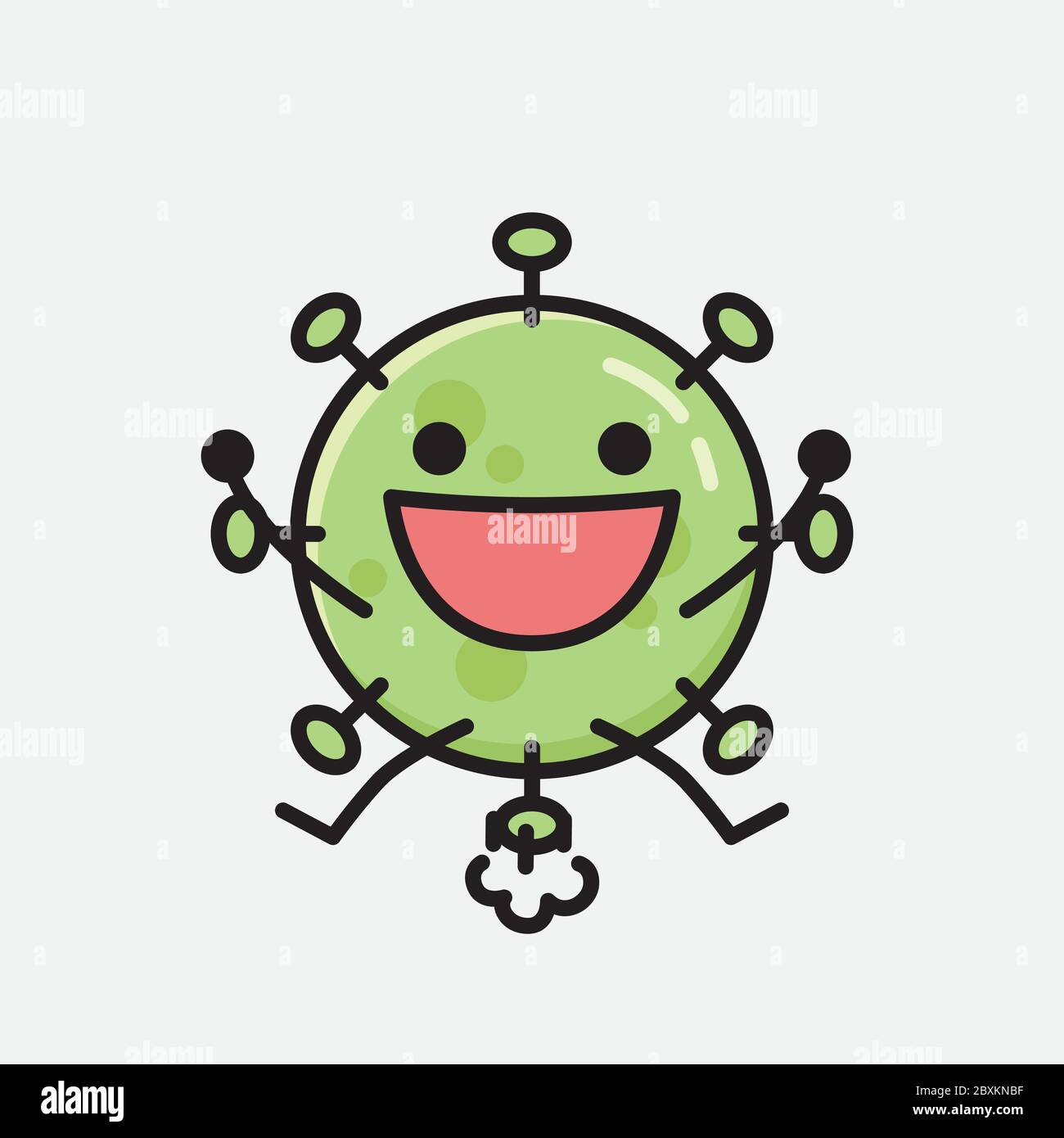 An illustration of Cute Green Virus Mascot Vector Character in Flat ...