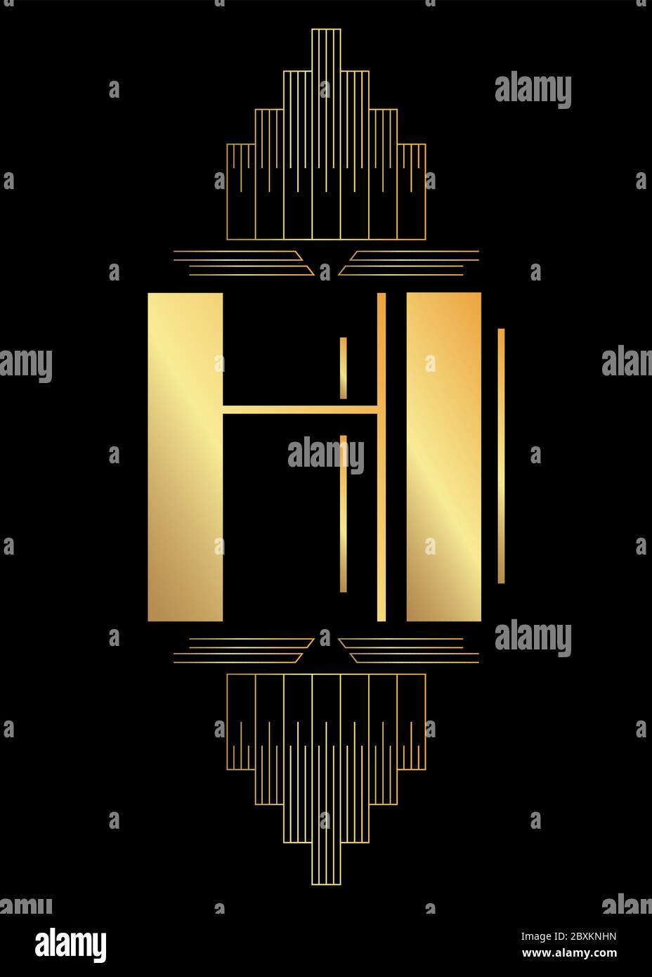 Art Deco Hi text. Decorative greeting card, sign with vintage letters ...