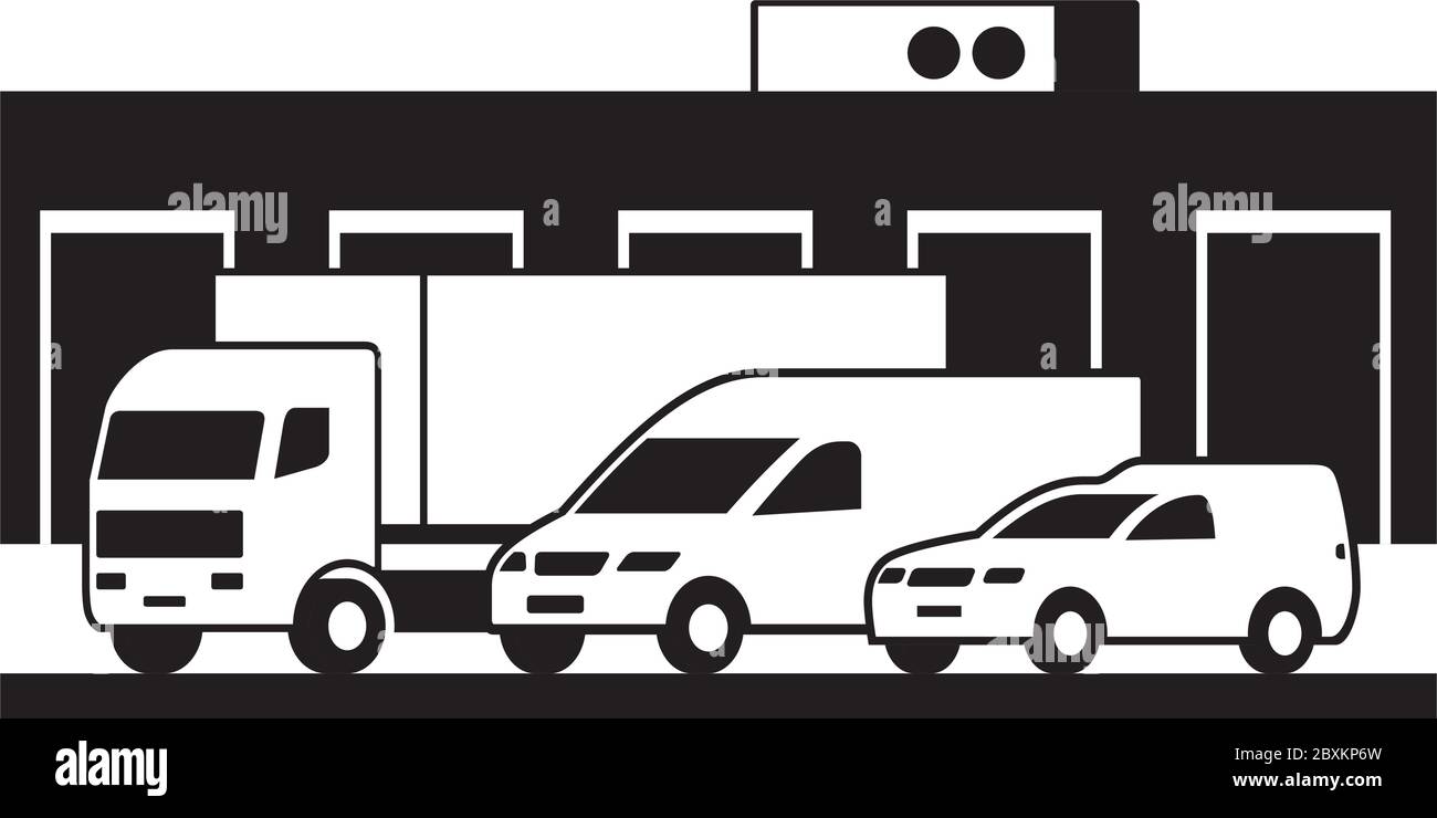 Cargo vehicles and warehouse – vector illustration Stock Vector Image ...
