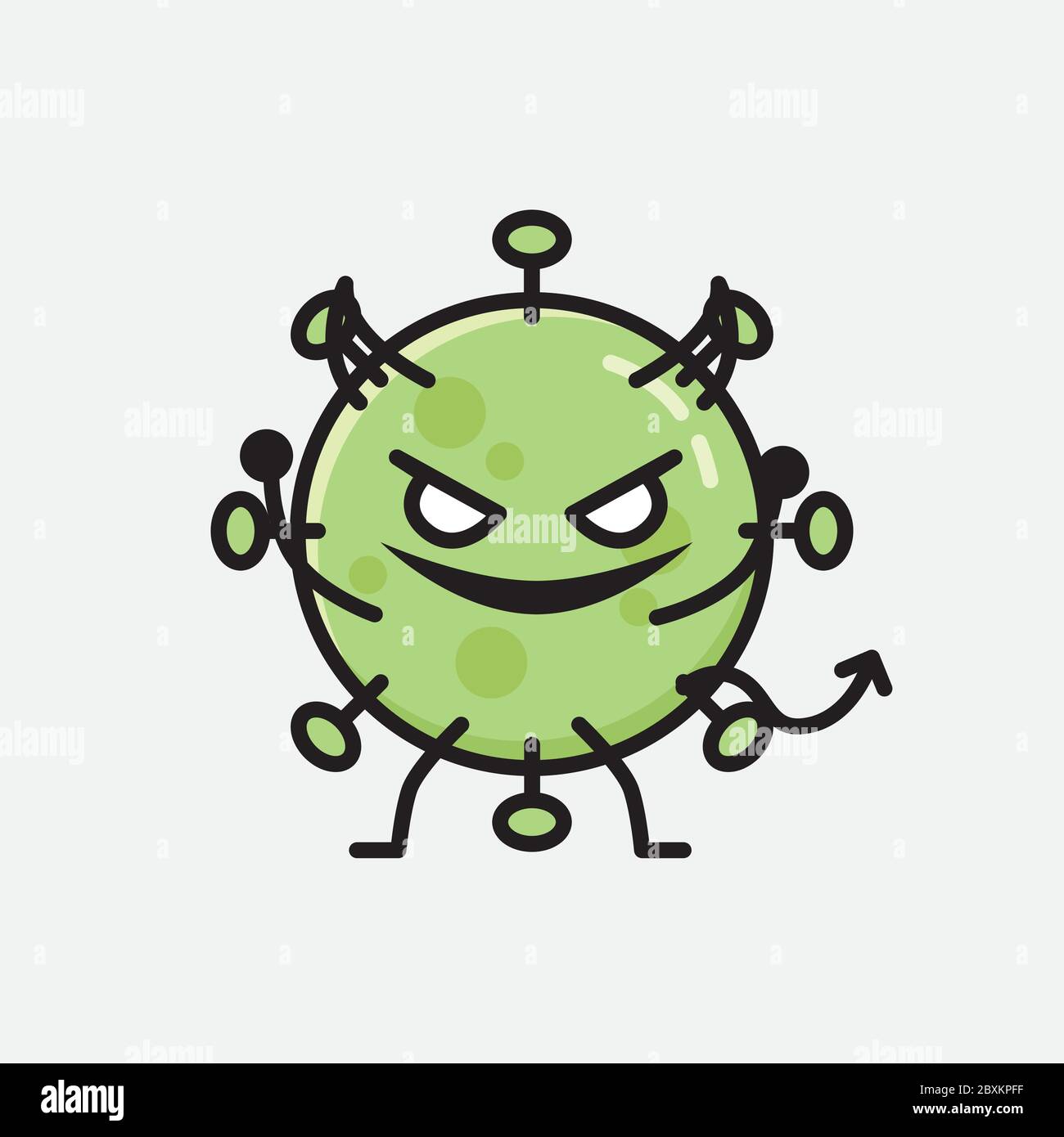 An illustration of Cute Green Virus Mascot Vector Character in Flat ...