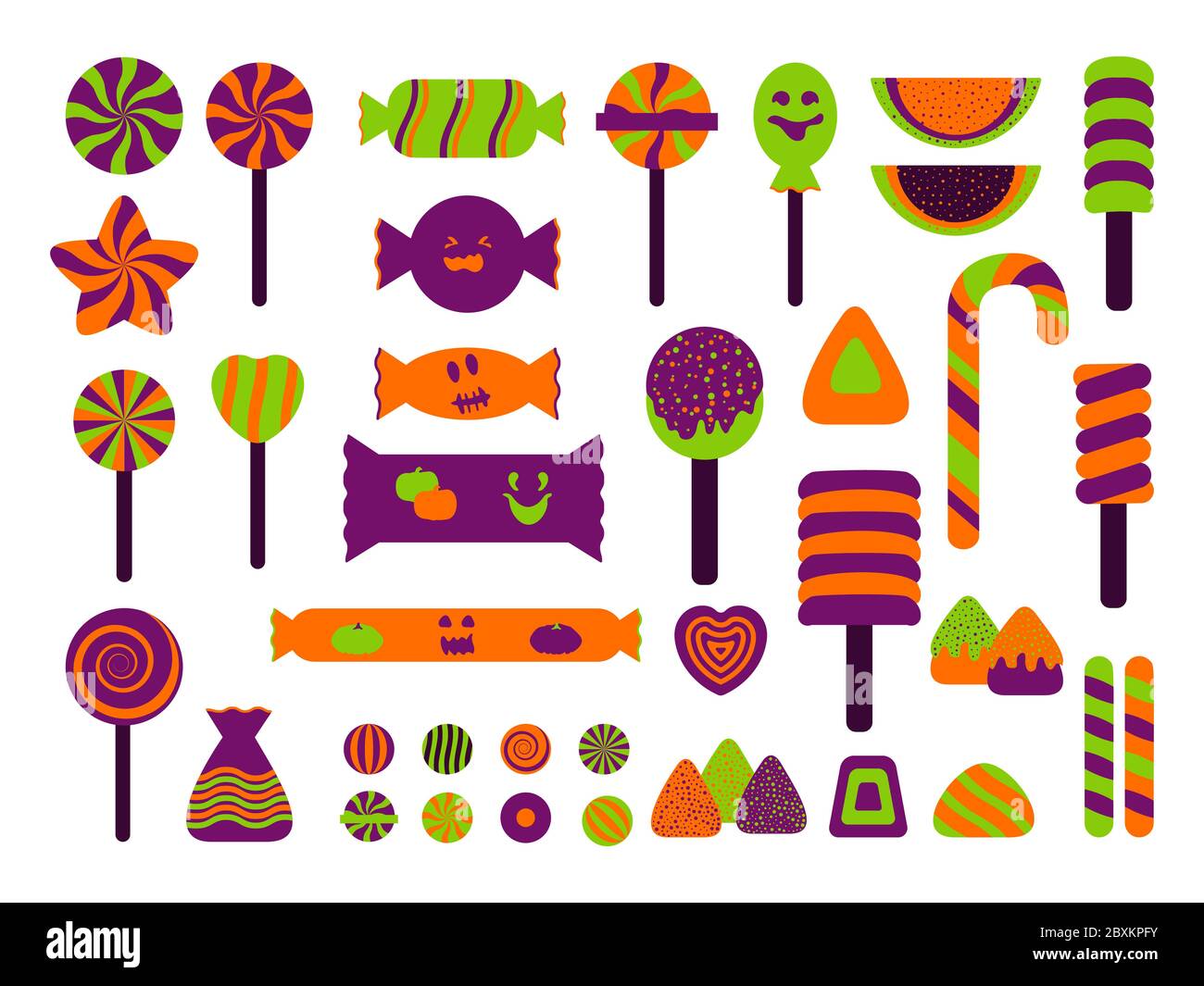 Halloween flat sweet and candy icons set. Jelly, candy cane assortment ...
