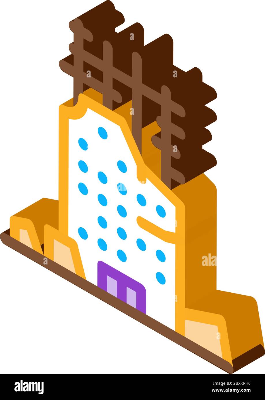 collapse of house to initial foundation isometric icon vector ...