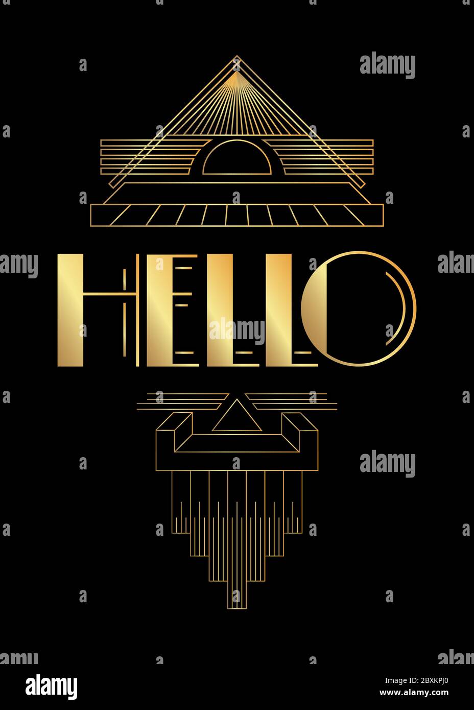 Art Deco Hello text. Decorative greeting card, sign with vintage ...