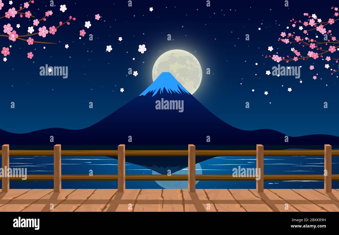 Full moon and mount fuji Stock Vector Images - Alamy
