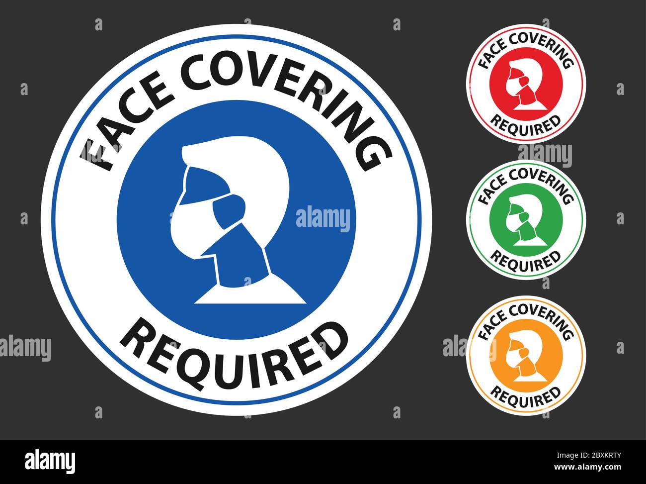 Face covering required circular sign in different color, face masks ...