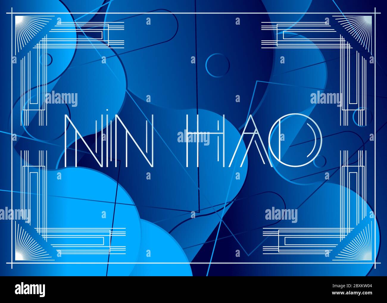 Art Deco Nin Hao (Hello in China) text. Decorative greeting card, sign ...