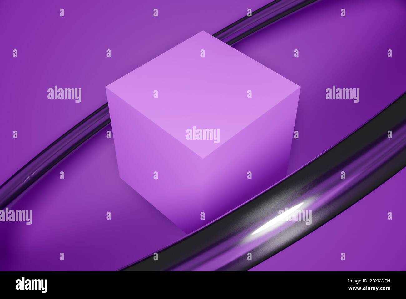Purple cube on a monochrome background. Abstract background with ...