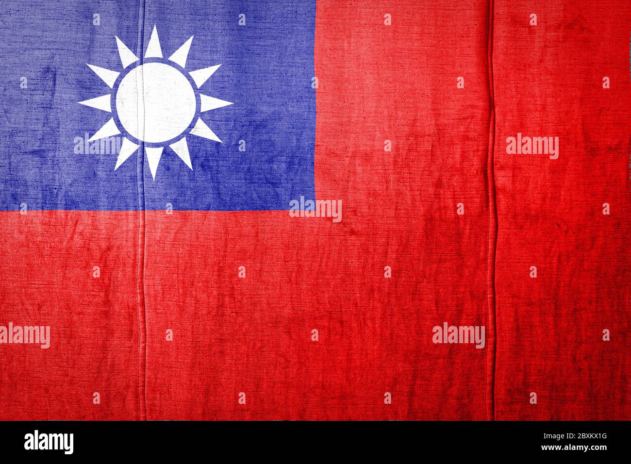 National flag of Taiwan depicting in paint colors on old textile. Flag ...