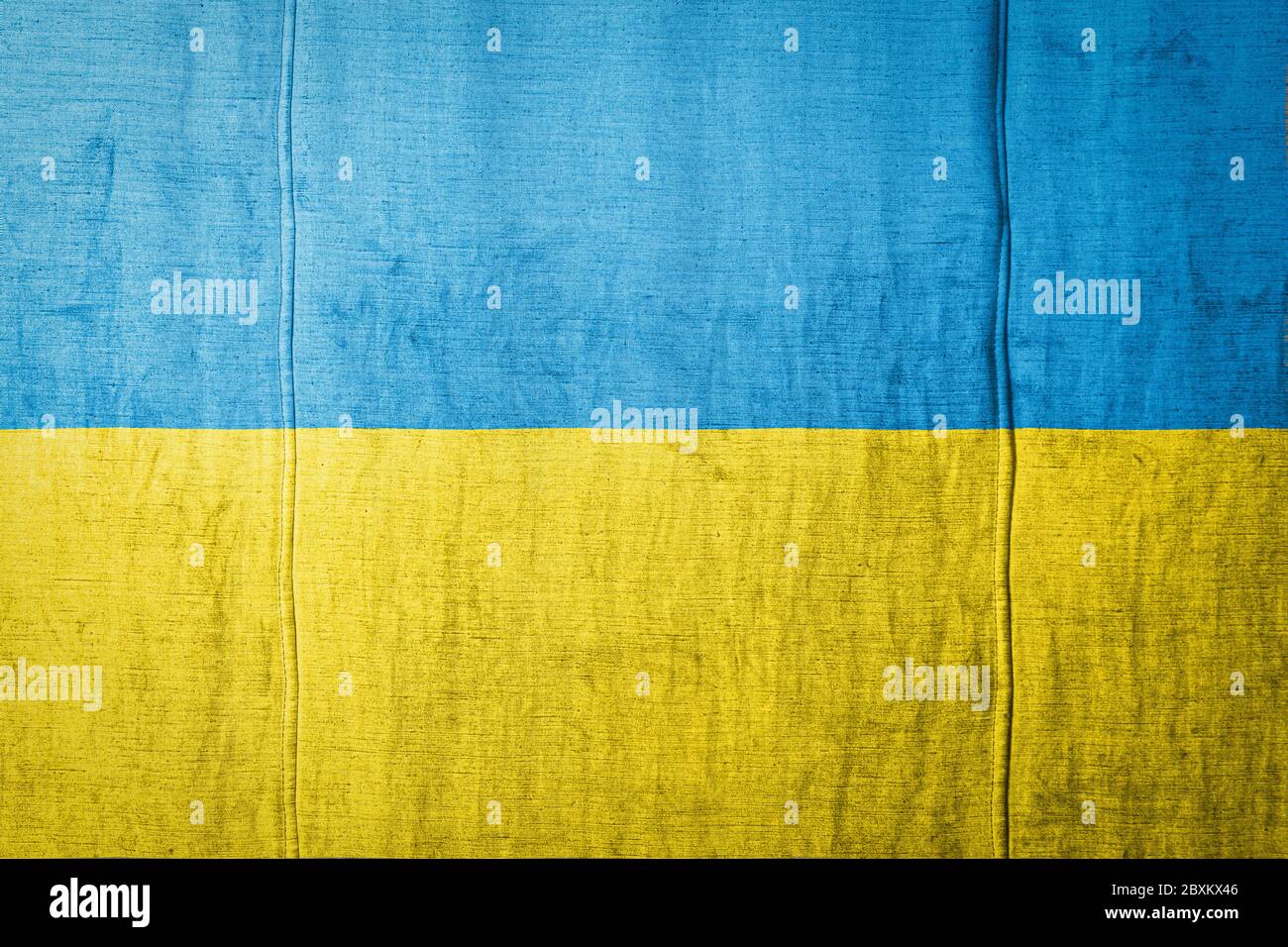 National flag of Ukraine depicting in paint colors on old textile. Flag ...