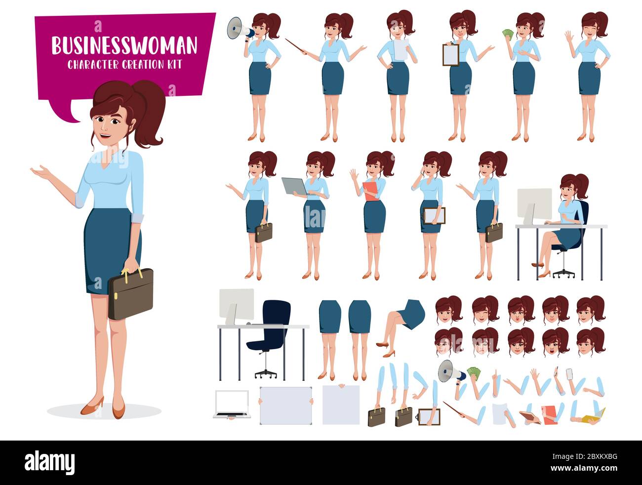 Businesswoman character creation kit vector set. Business woman ...