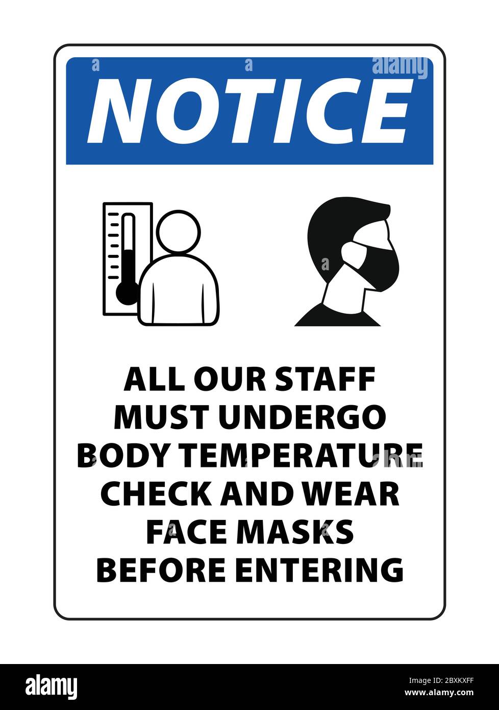 Notice face masks required and body temperature sign vector face ...