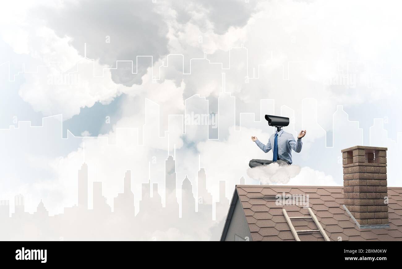 Concept of security and privacy protection with camera headed man ...