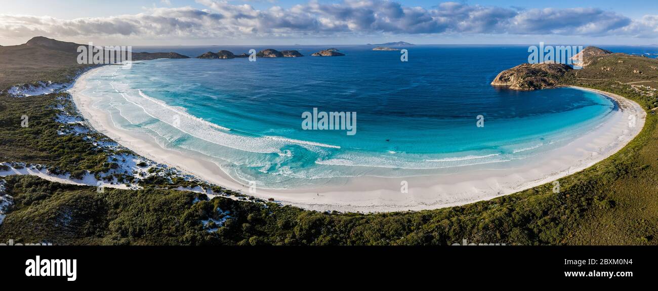 Aerial panorama of the beautiful turquoise waters and beach at Lucky ...