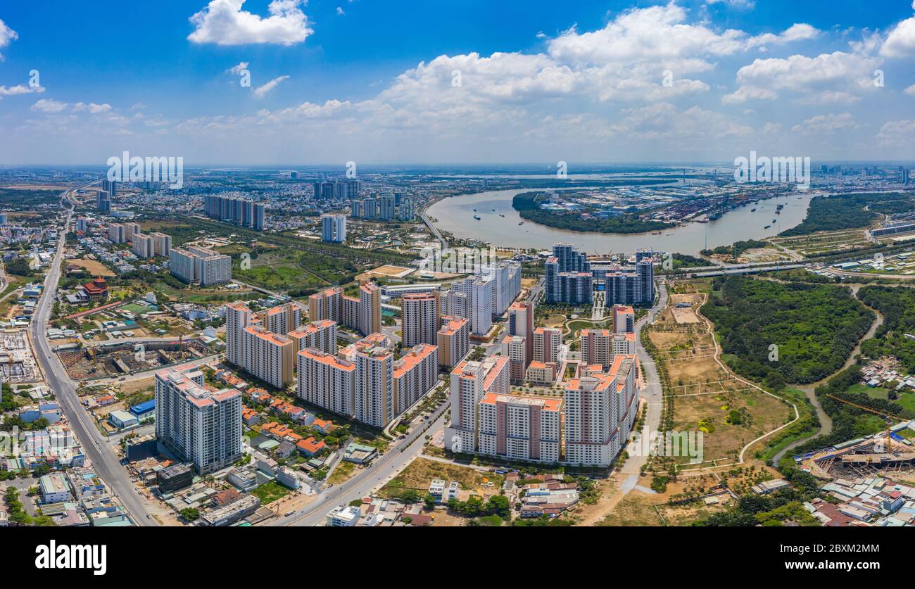 Aerial cityscape scenery of Ho Chi Minh city in beautiful morning Stock ...