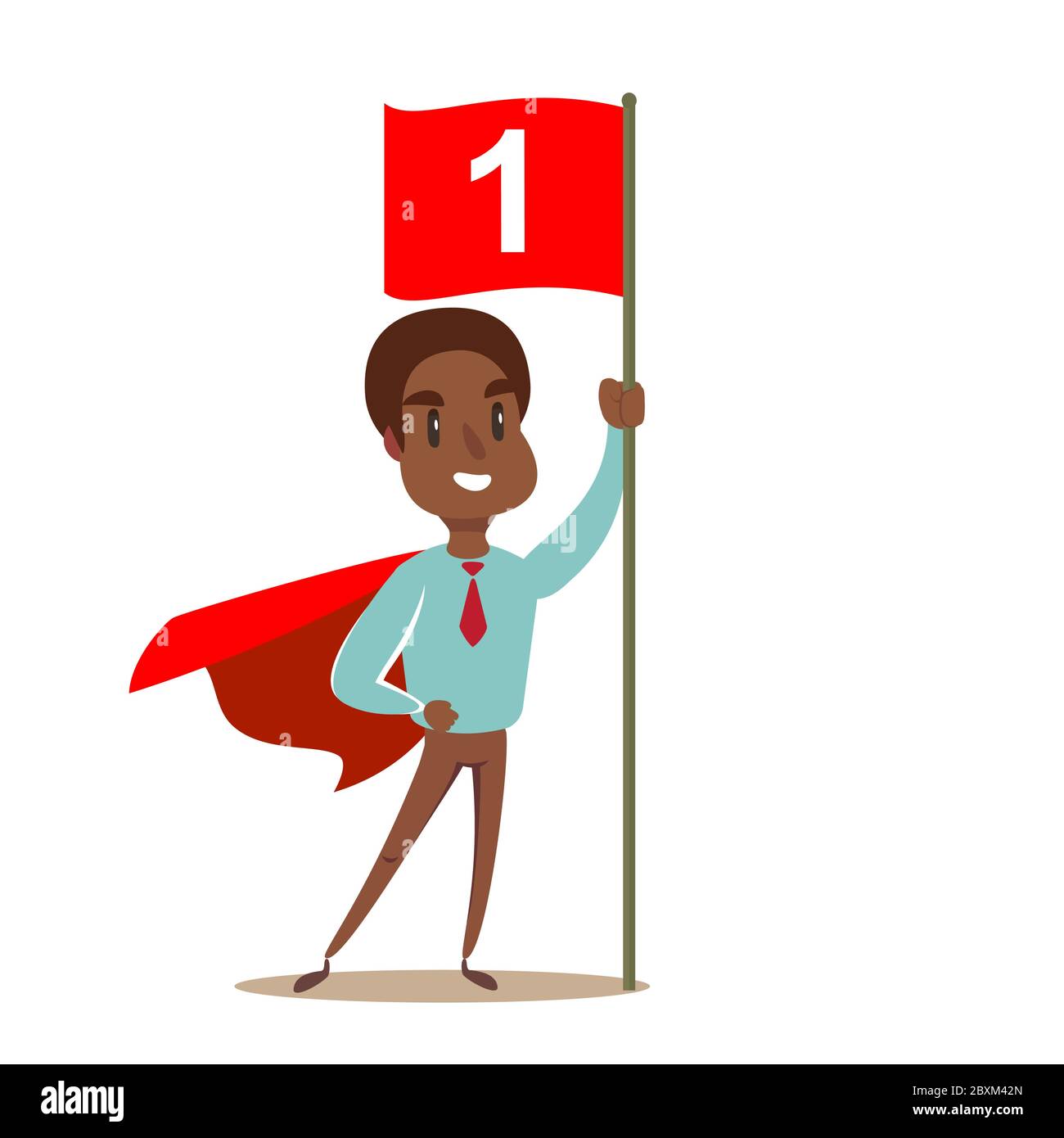 Happy black african american businessman is holding number one flag ...