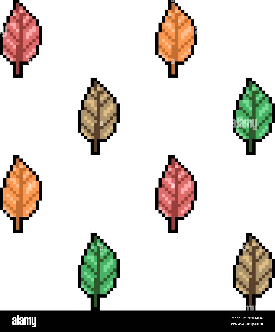 Vector Pixel Art Leaf Set Isolated Stock Vector Image And Art Alamy